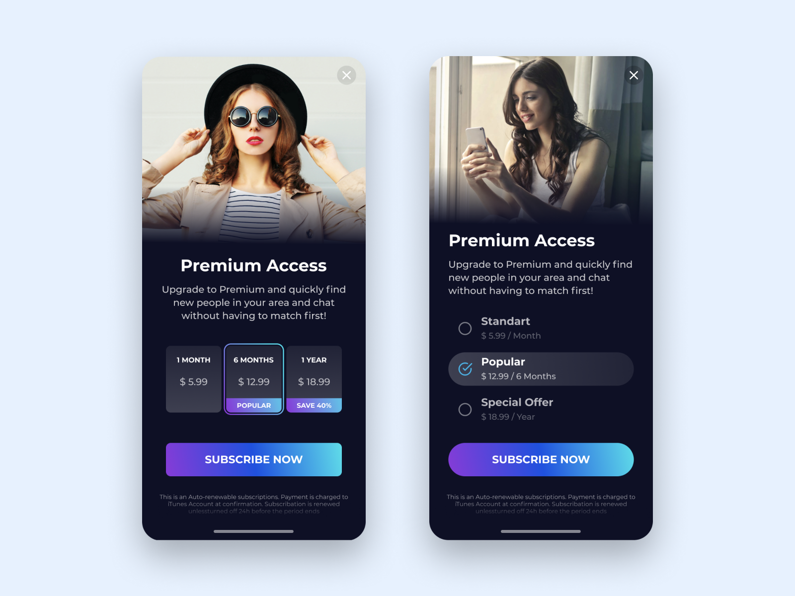 Subscription screens. Dating App by Anton Volosetsky on Dribbble