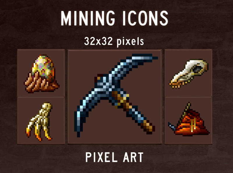 48 Mining Icons Pixel Art by 2D Game Assets on Dribbble