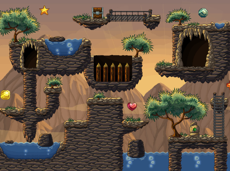 Mountain Platformer Tileset Pixel Art by 2D Game Assets on Dribbble