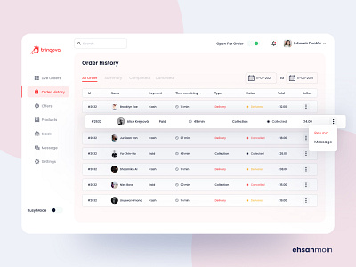 Order History - Admin Dashboard Design (Bringova) by 𝐄𝐡𝐬𝐚𝐧 𝐌𝐨𝐢𝐧 on Dribbble