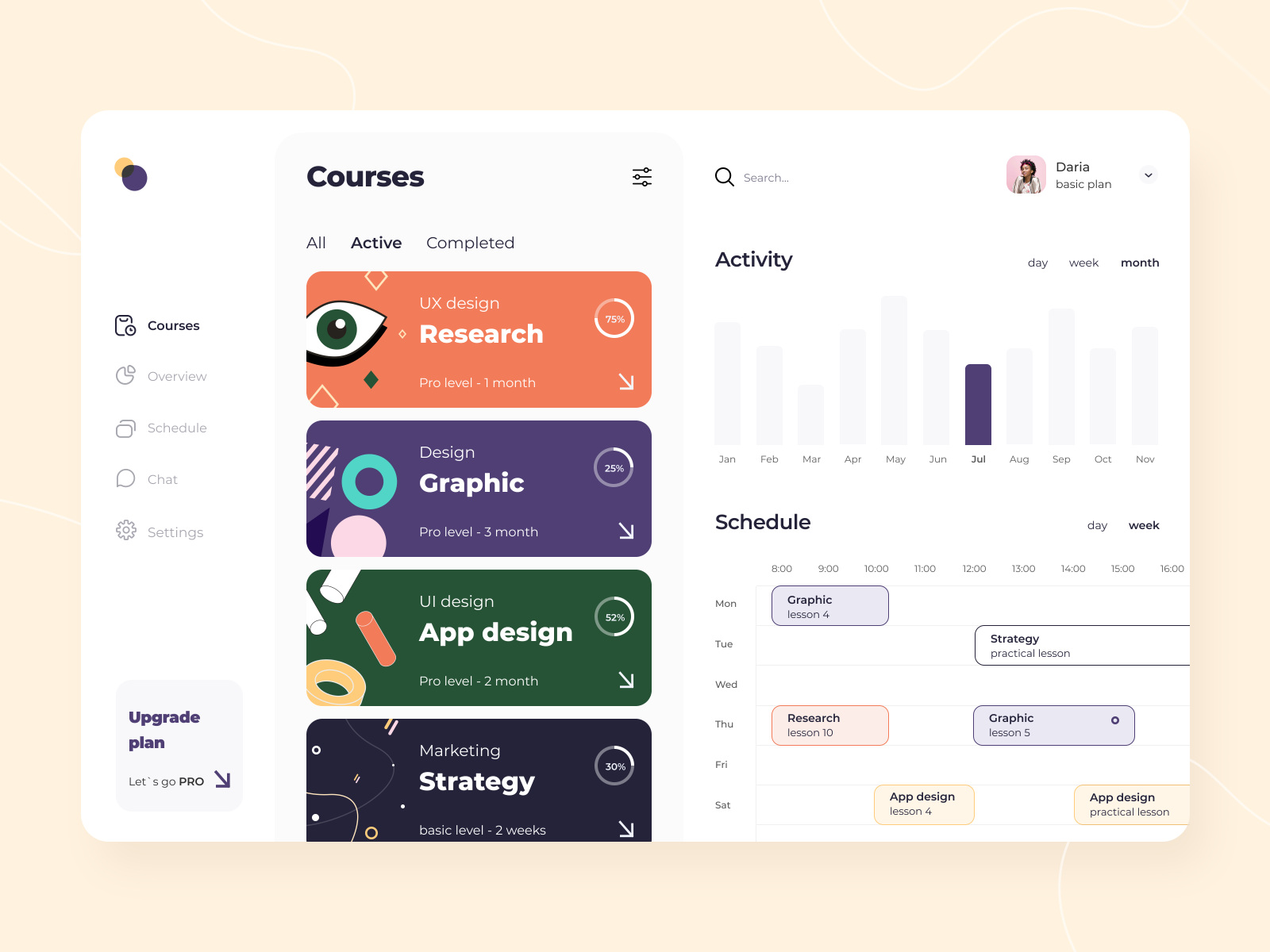 Courses schedule - Web app by Diana Makar for Arounda on Dribbble