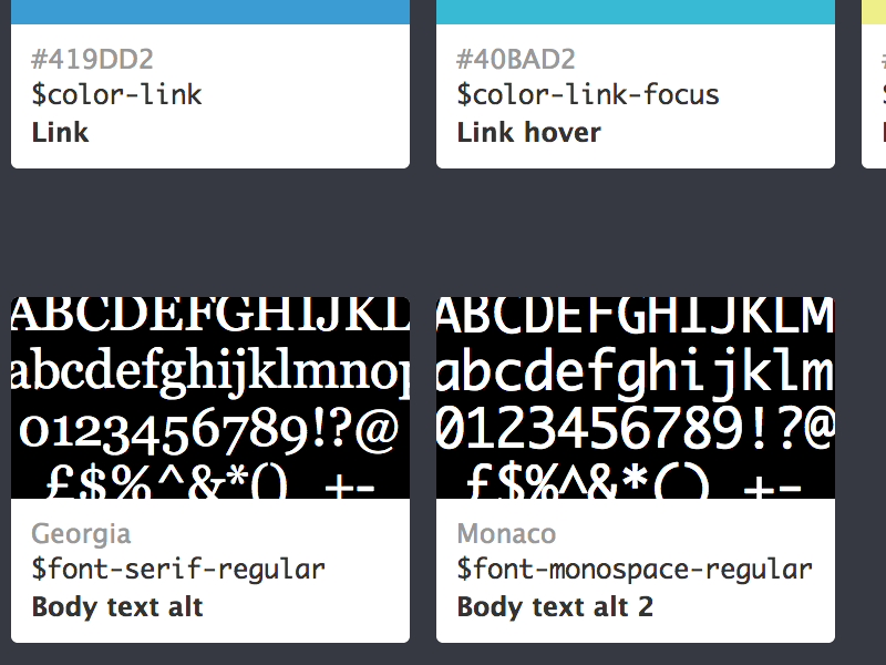 Colour and font swatches by Anna Debenham on Dribbble