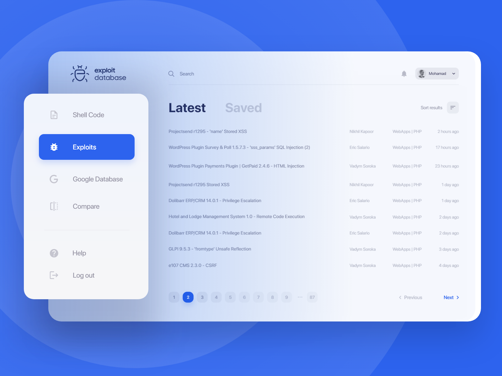 Exploit Databse Interface by MO RASHIDI on Dribbble
