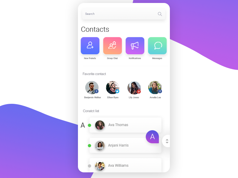 Lists contact interface by Design-Grapah MA on Dribbble