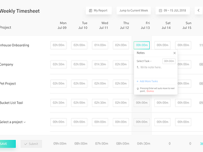 Weekly Timesheet Light UI by Shirish Shikhrakar for Leapfrog Technology ...