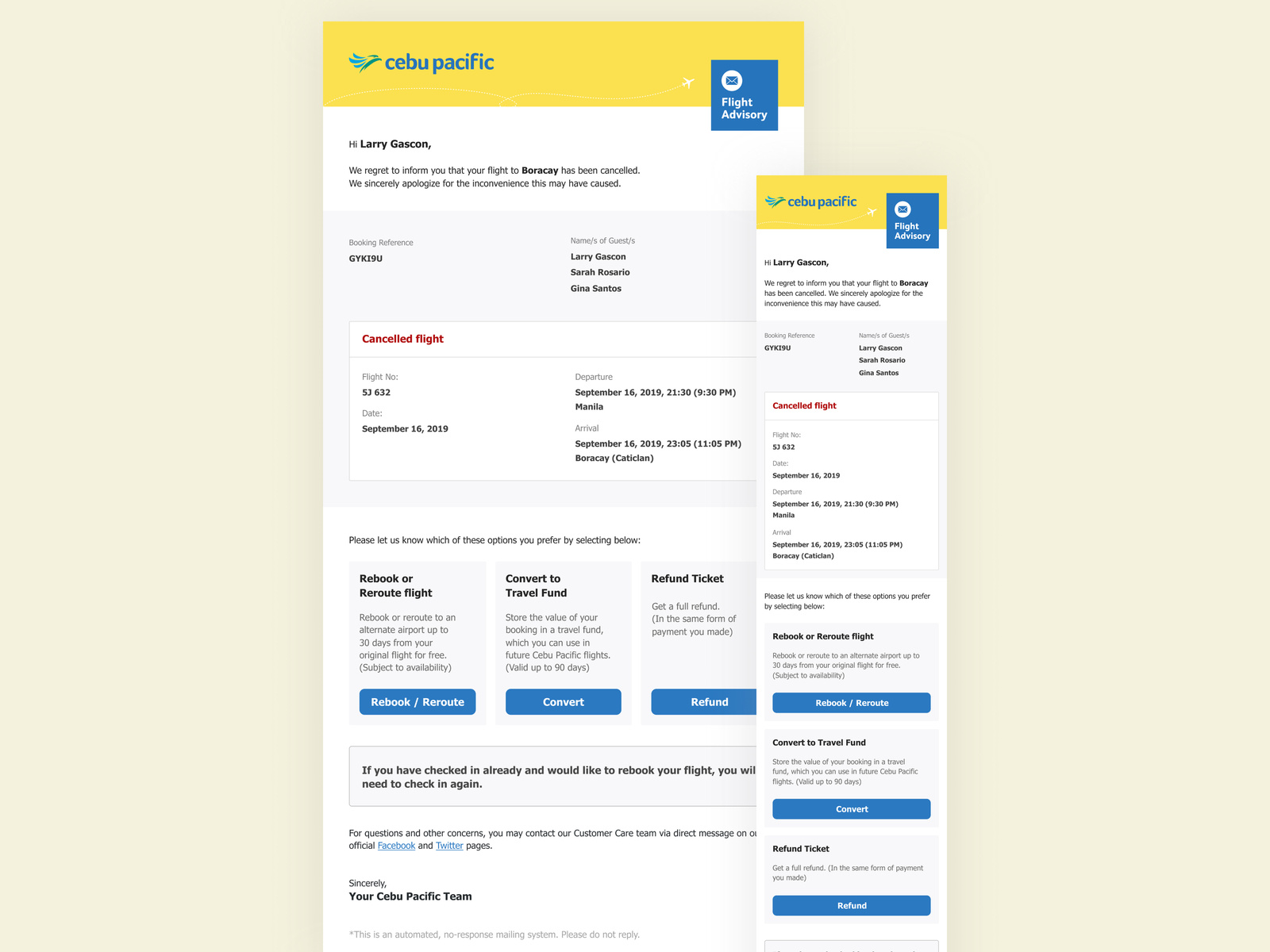 Manage Flight Disruptions Email by Bryant Phillip Orciga on Dribbble