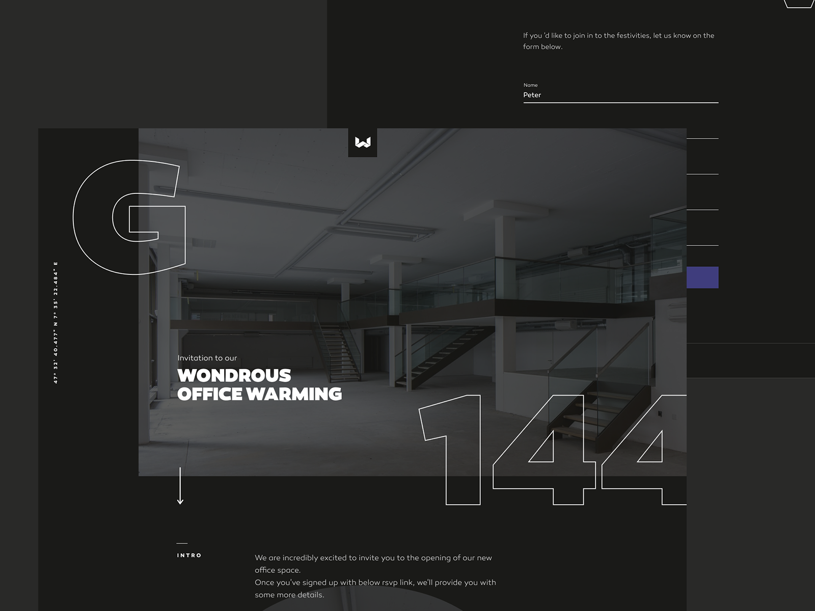 Office Warming Event – Landing Page by Simon Kratz on Dribbble