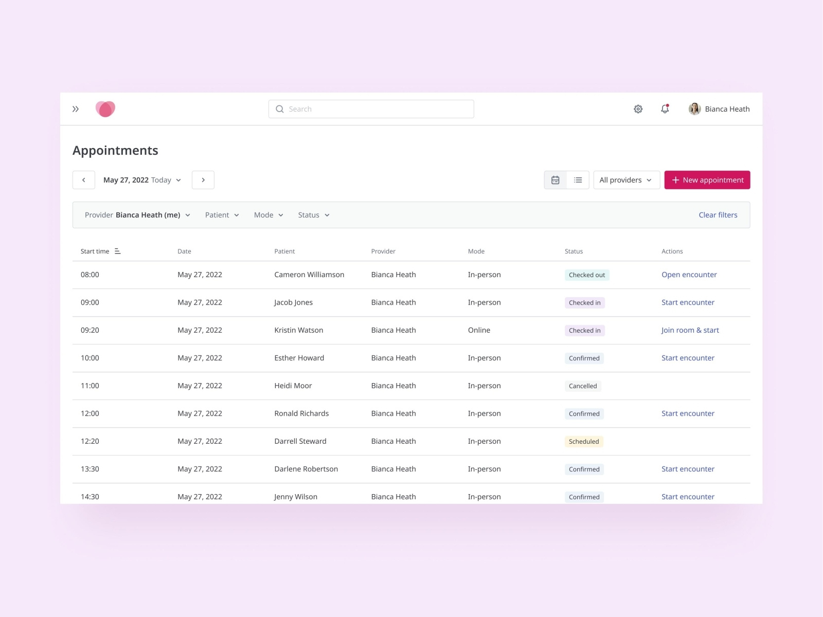 List of appointments | Practice Management System by Aleksandra Shkurat ...