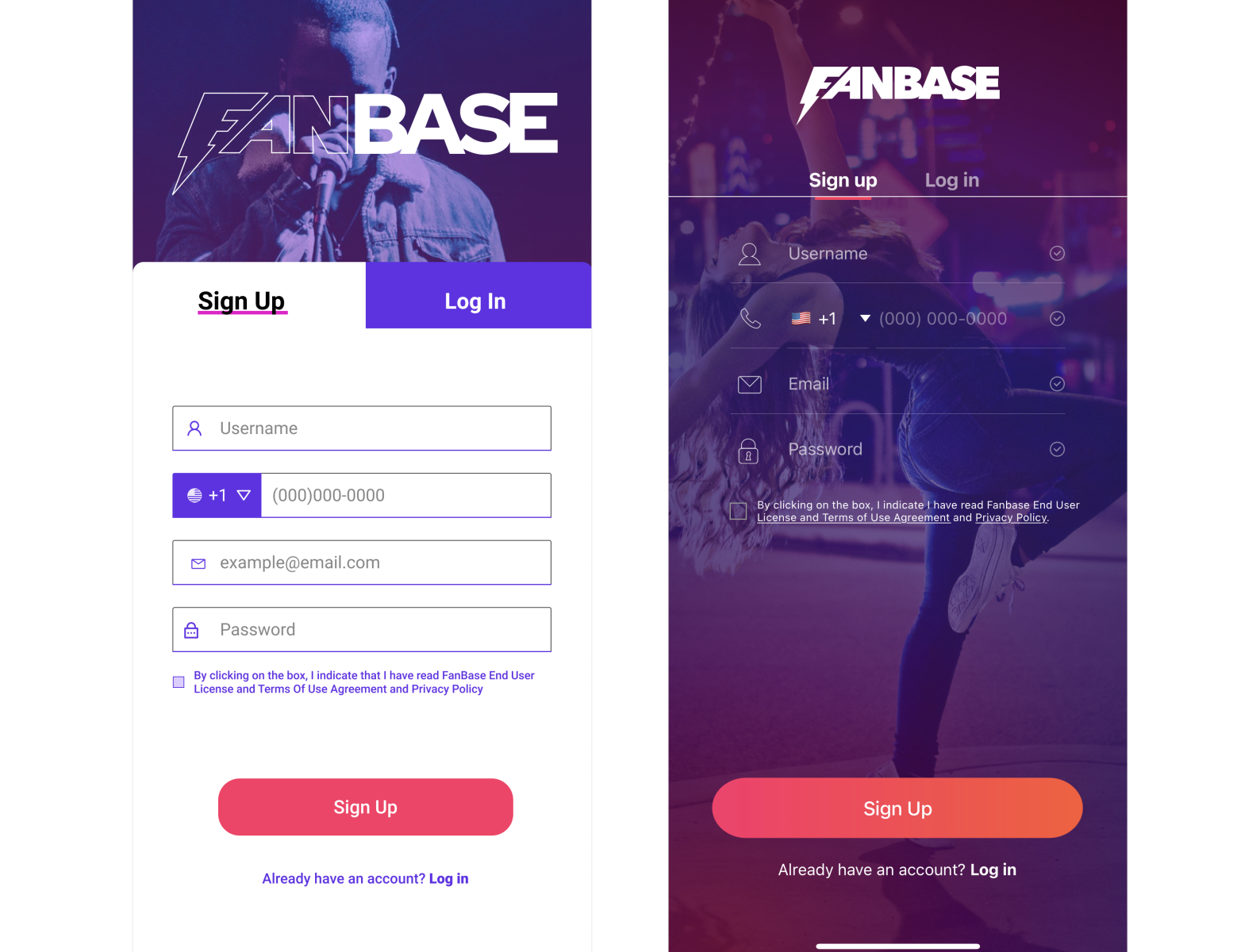 Fanbase - Sign Up Redesign by Krystyna Ewing on Dribbble