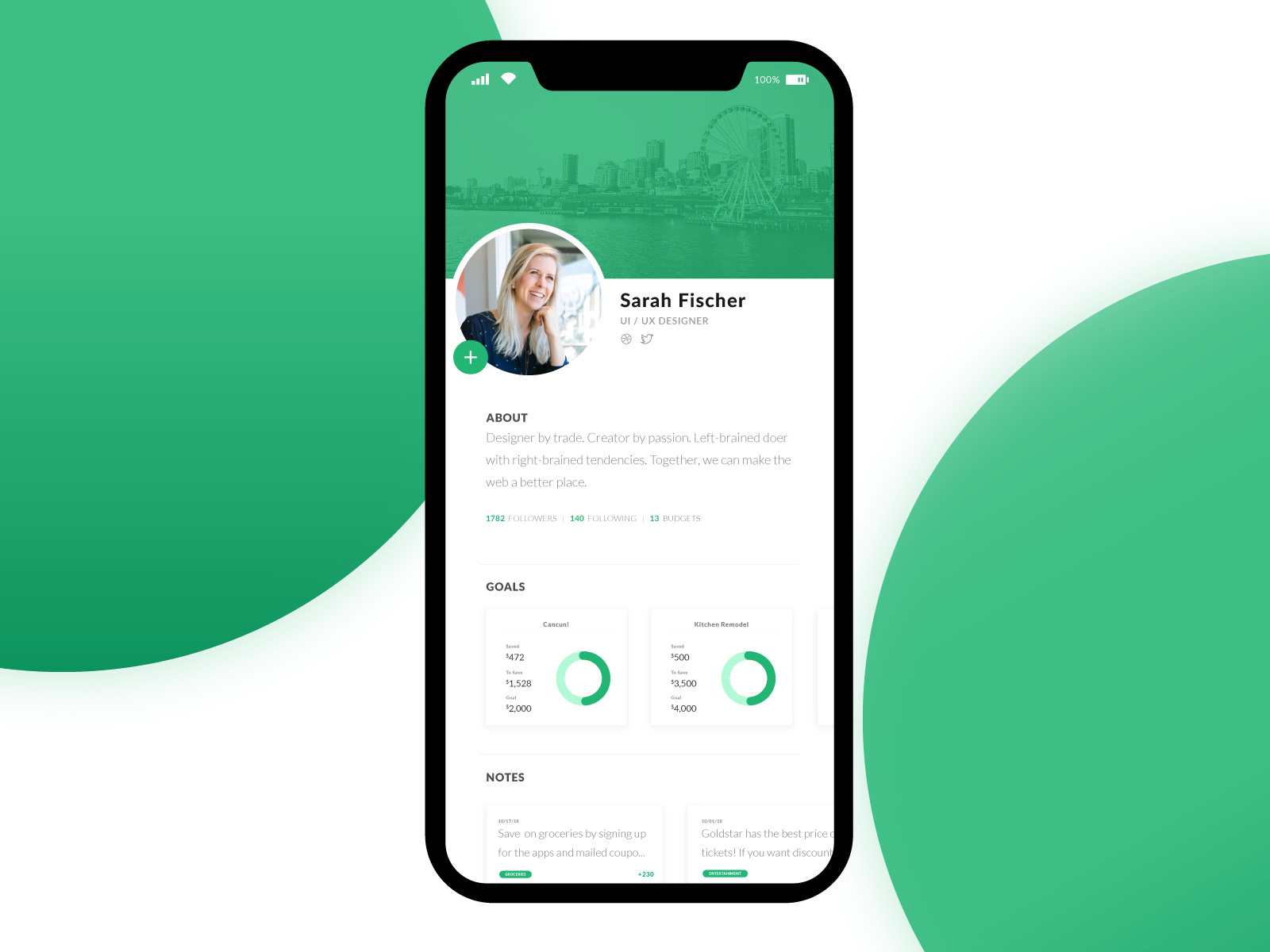 Daily UI 006 - User Profile by Sarah Fischer on Dribbble