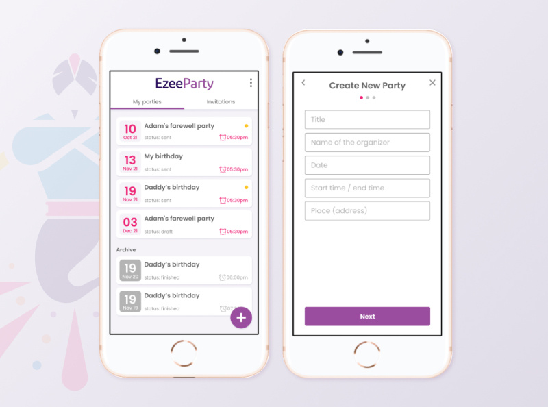 Party app by Mila Konik on Dribbble