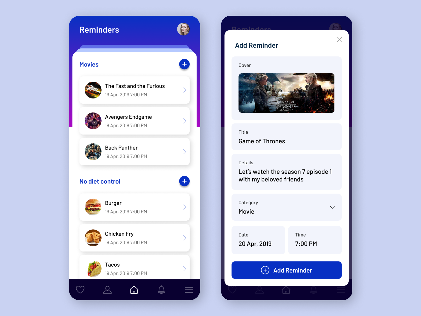 Reminder App UI by Alamin Mir 🚀 on Dribbble