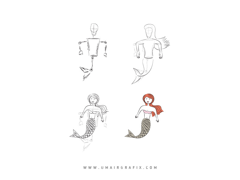 Mermaid Cartoon Doodle Illustration by Umair Sadiq on Dribbble