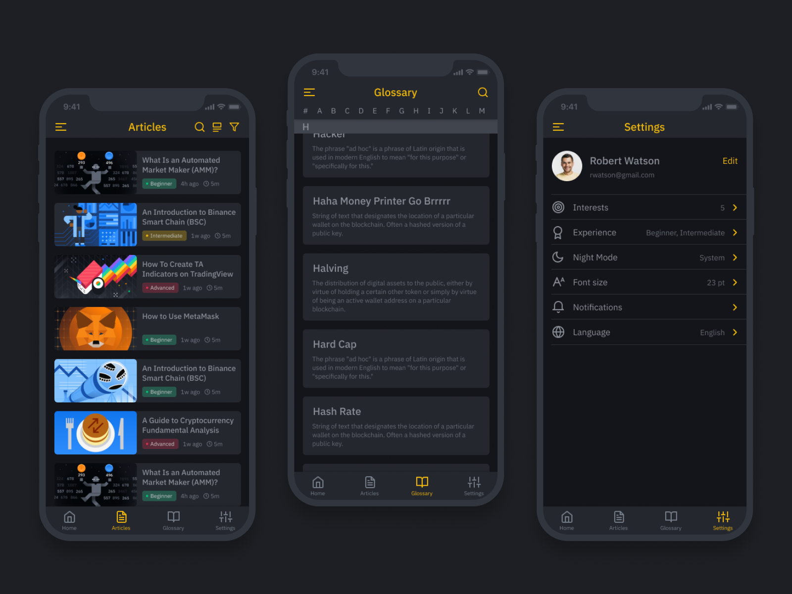 Binance Academy - Dark Theme by Zodchiy_UI on Dribbble