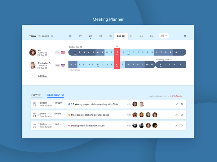 Meeting Planner app for multiple timezone by M khalid on Dribbble