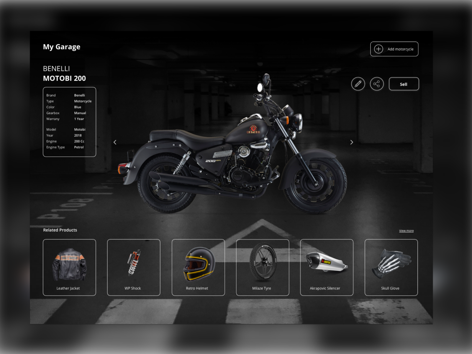 Motorcycle Garage UI - Product Details by Arief Bagusprastyo on Dribbble