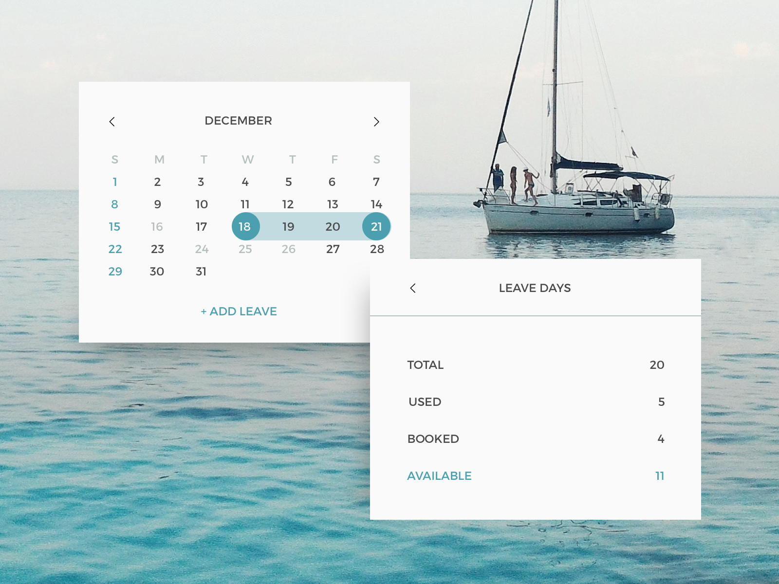 Leave day Calendar by Anina on Dribbble