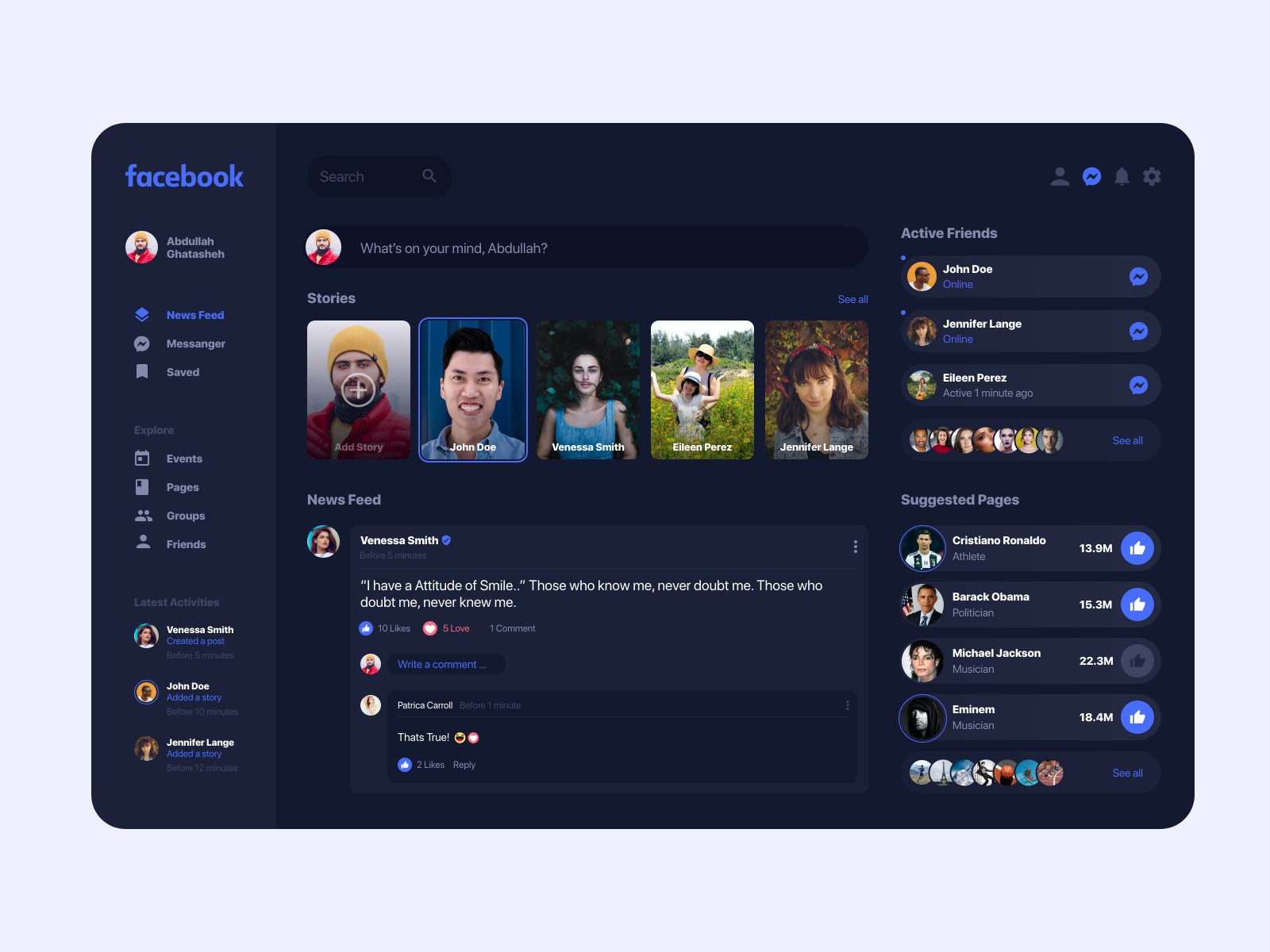 Facebook Homepage Redesign Concept by Abdullah Ghatasheh on Dribbble