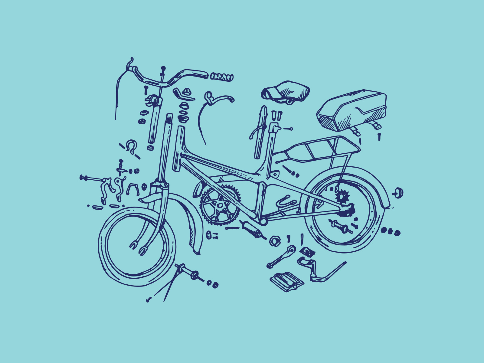 Exploded folding bike by Tom McClean on Dribbble