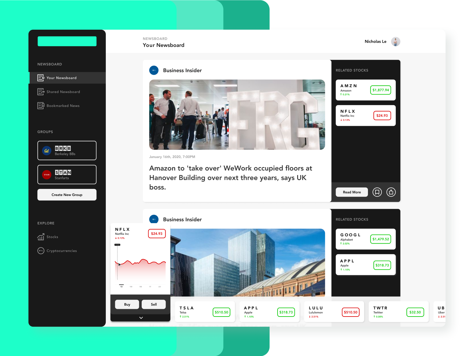 Financial News Dashboard and Stock Ticker by Nicholas Le on Dribbble