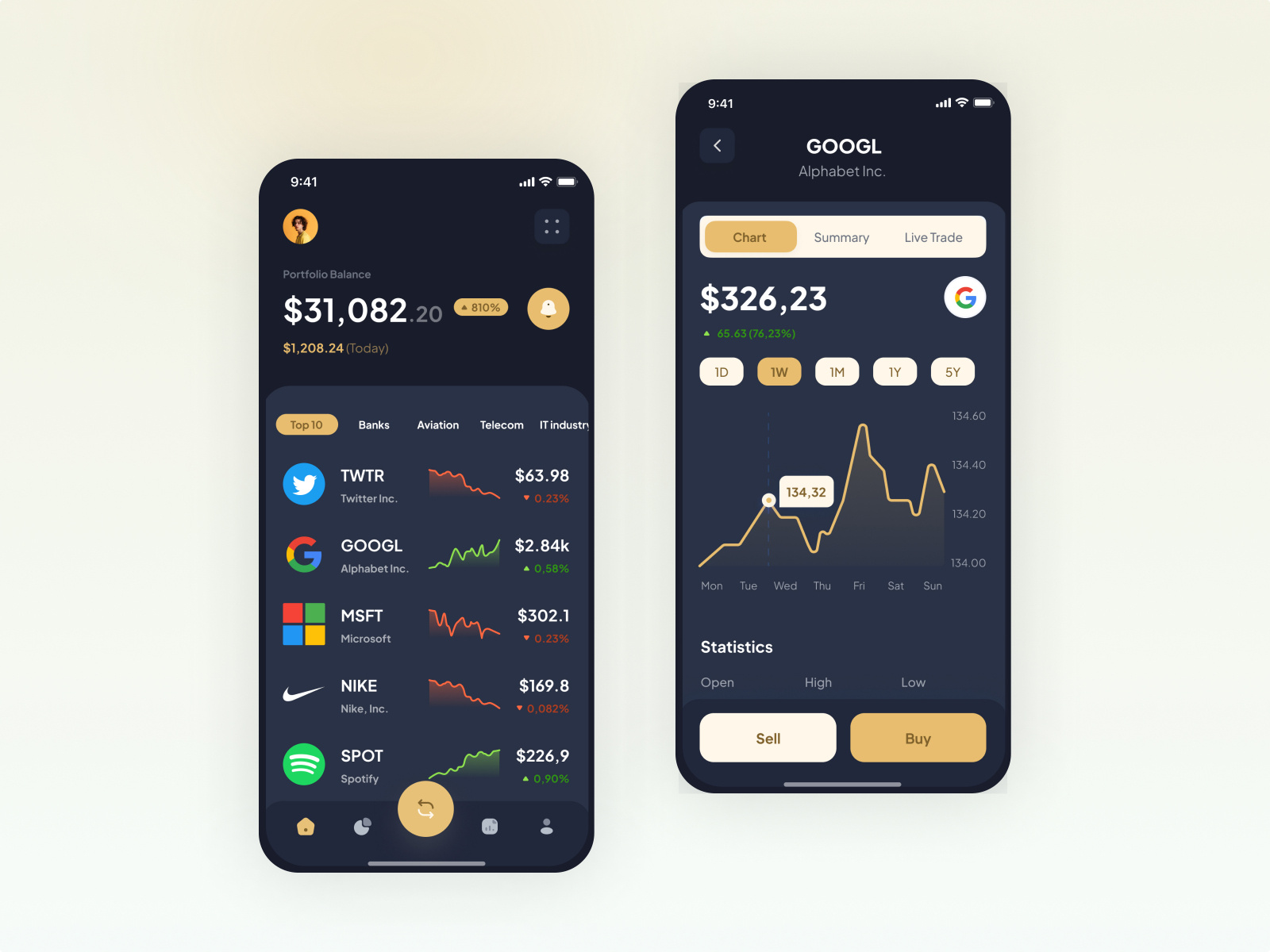 Stock Market - Mobile App UI by Prakhar Maheshwari on Dribbble