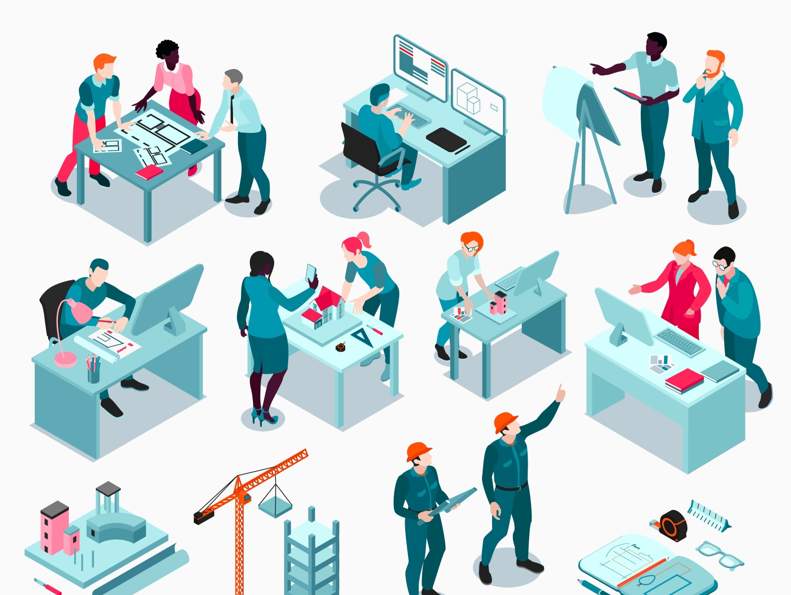 Architect creating project set by Macrovector on Dribbble