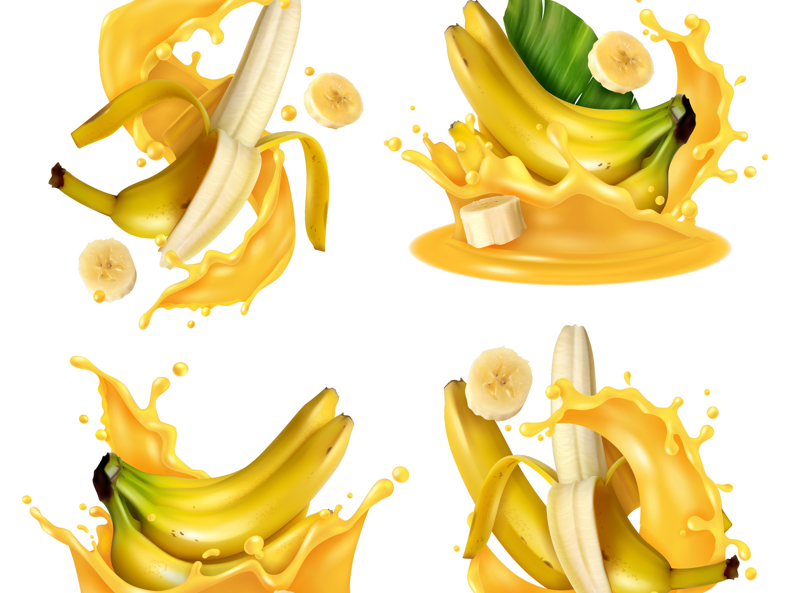 Realistic banana fruits and juice by Macrovector on Dribbble