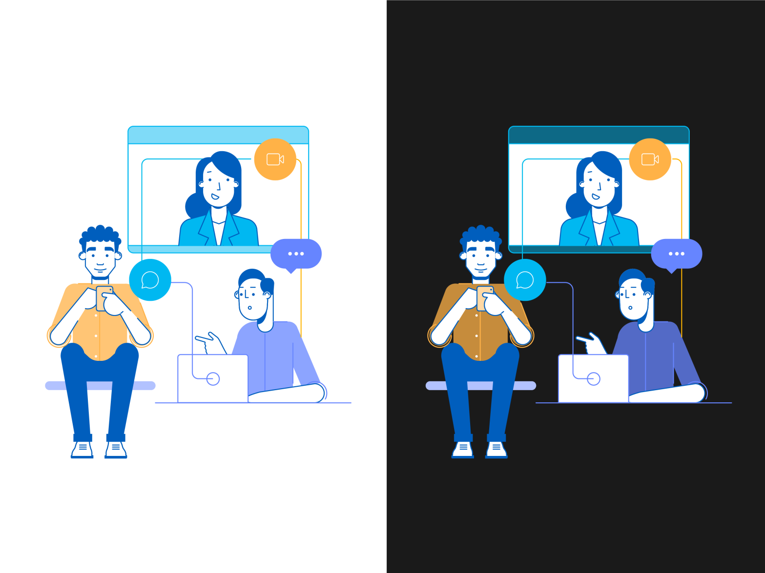 Webex teamwork illustration color test by Alexis Faraut on Dribbble