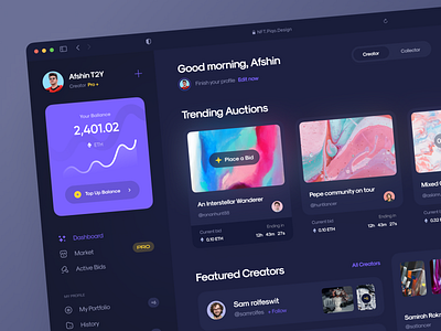 NFT Dashboard Dark by Afshin T2Y for Piqo Studio on Dribbble