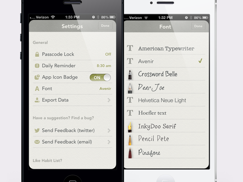Habit List Settings by Scott Dunlap on Dribbble