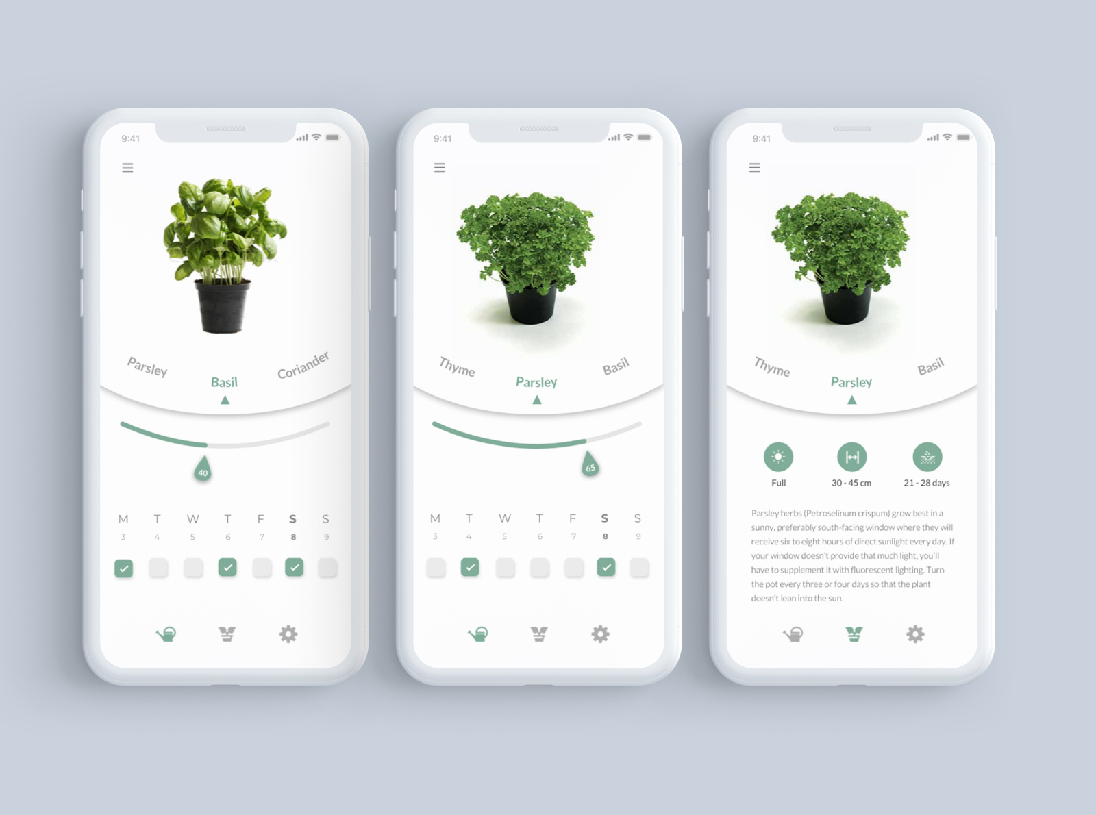 Plant water levels monitoring app by Genevieve Chang on Dribbble