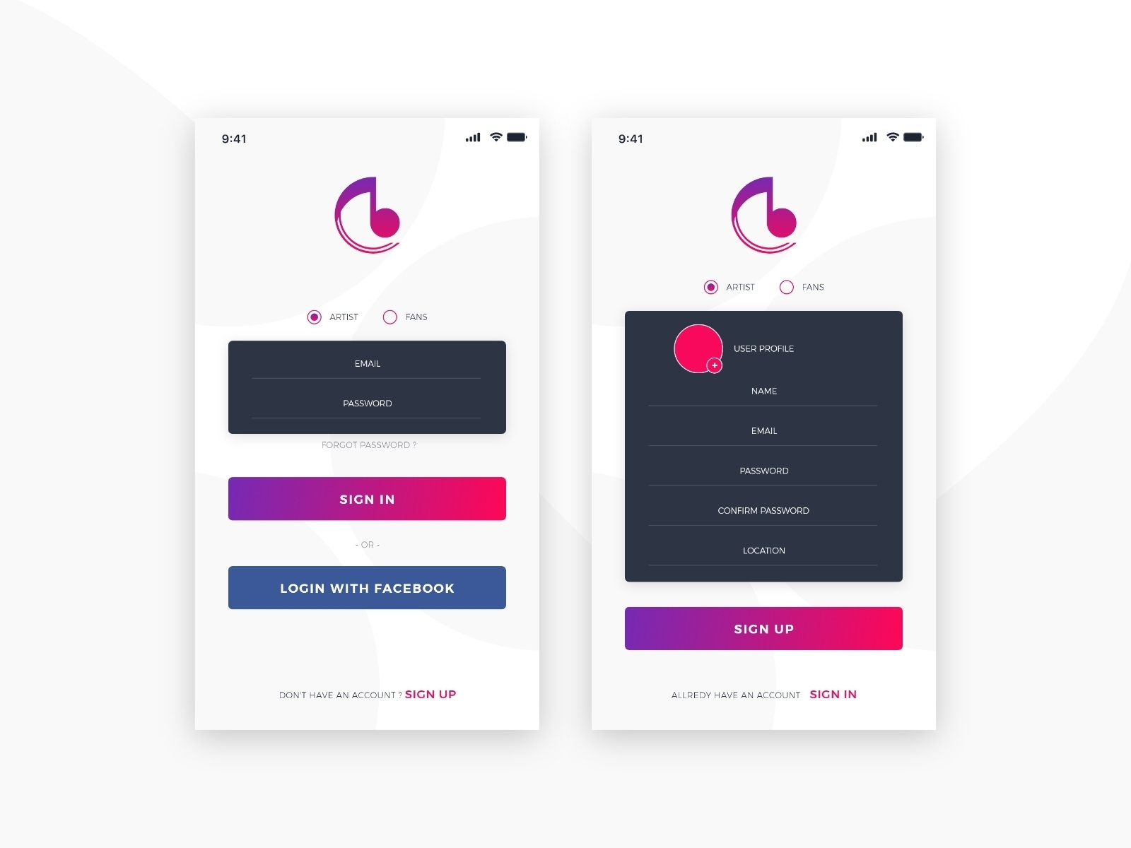 Music App - Signin and Signup UI UX Design by Krunal Ramoliya on Dribbble