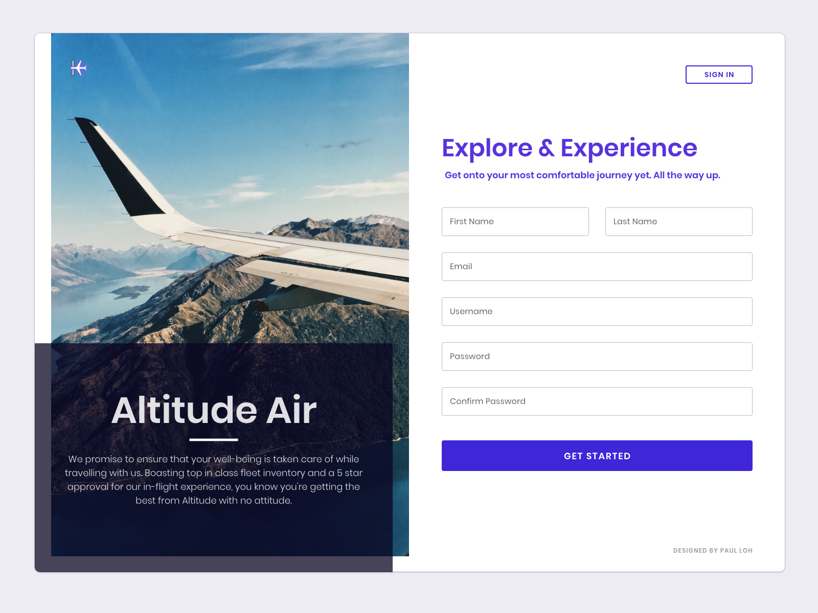 Luxury Airlines Sign Up Form by Paul Loh on Dribbble