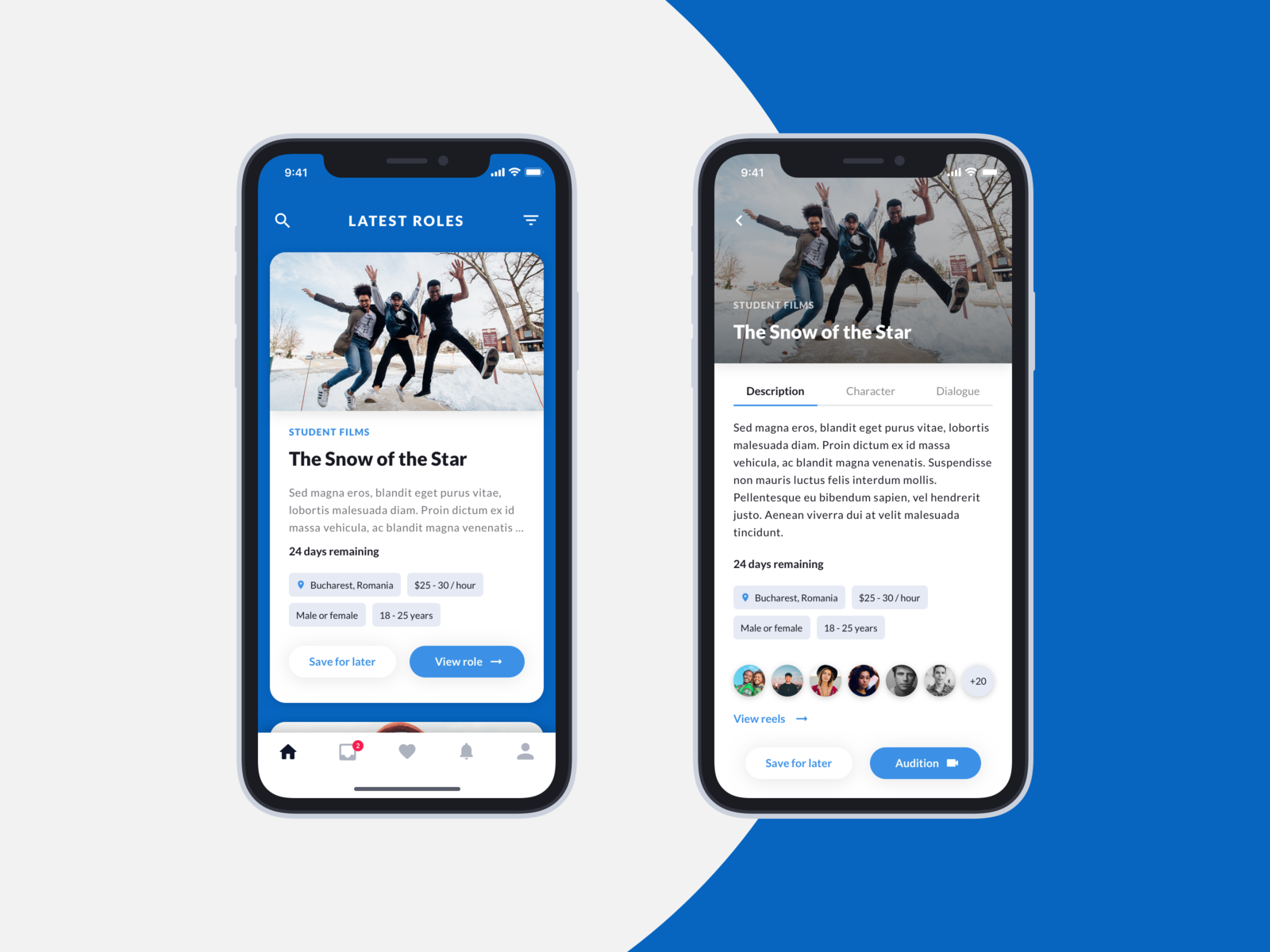 Application for actors to find roles by Ionut Alexandru on Dribbble
