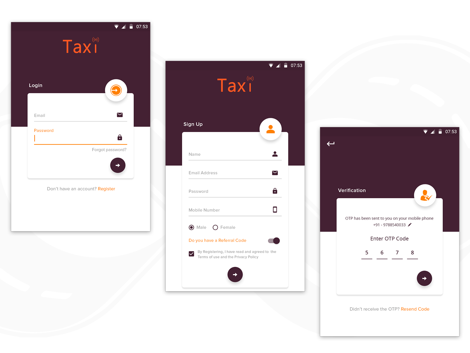 Taxi Booking App Login / Signup by Balaji Arul on Dribbble