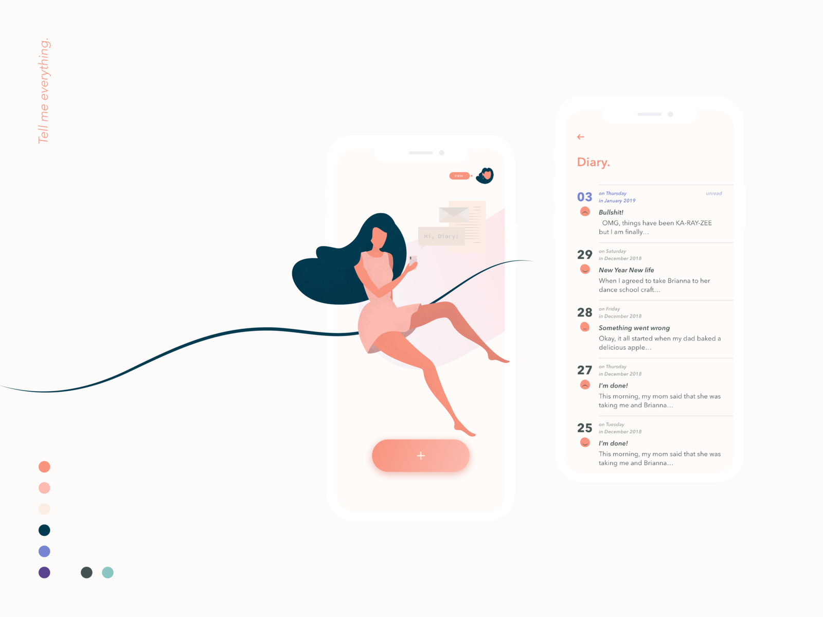 Hi, Diary! Application by Mary Klevetska on Dribbble