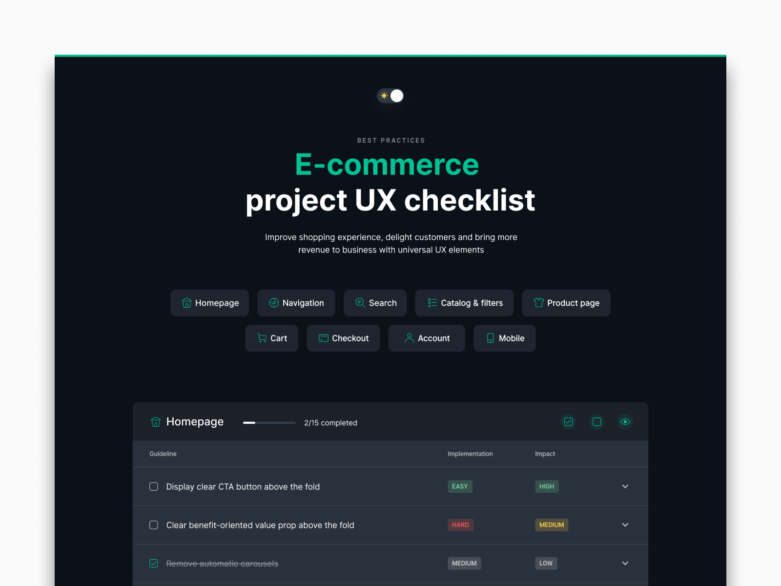 E-commerce checklist by Vlad Kyshkan on Dribbble