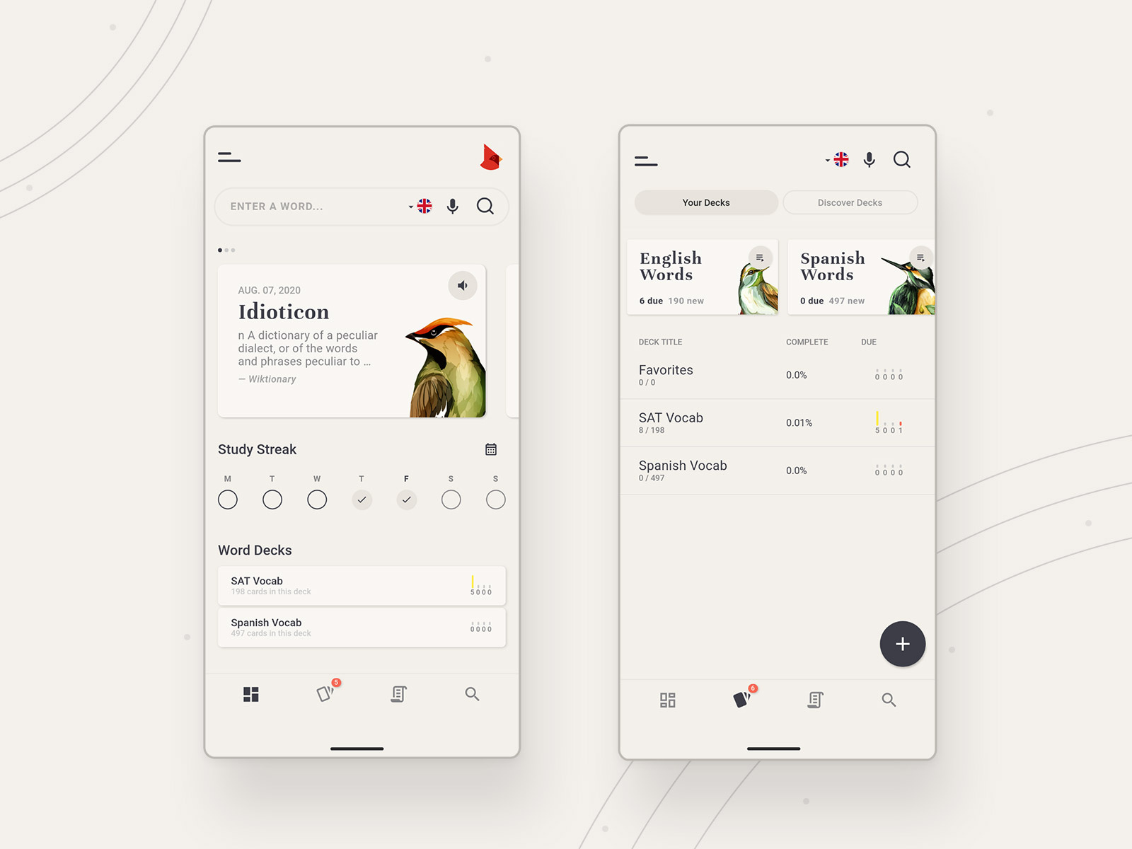 Cardinal - Dictionary and Flashcards UI by Japhia Olson on Dribbble