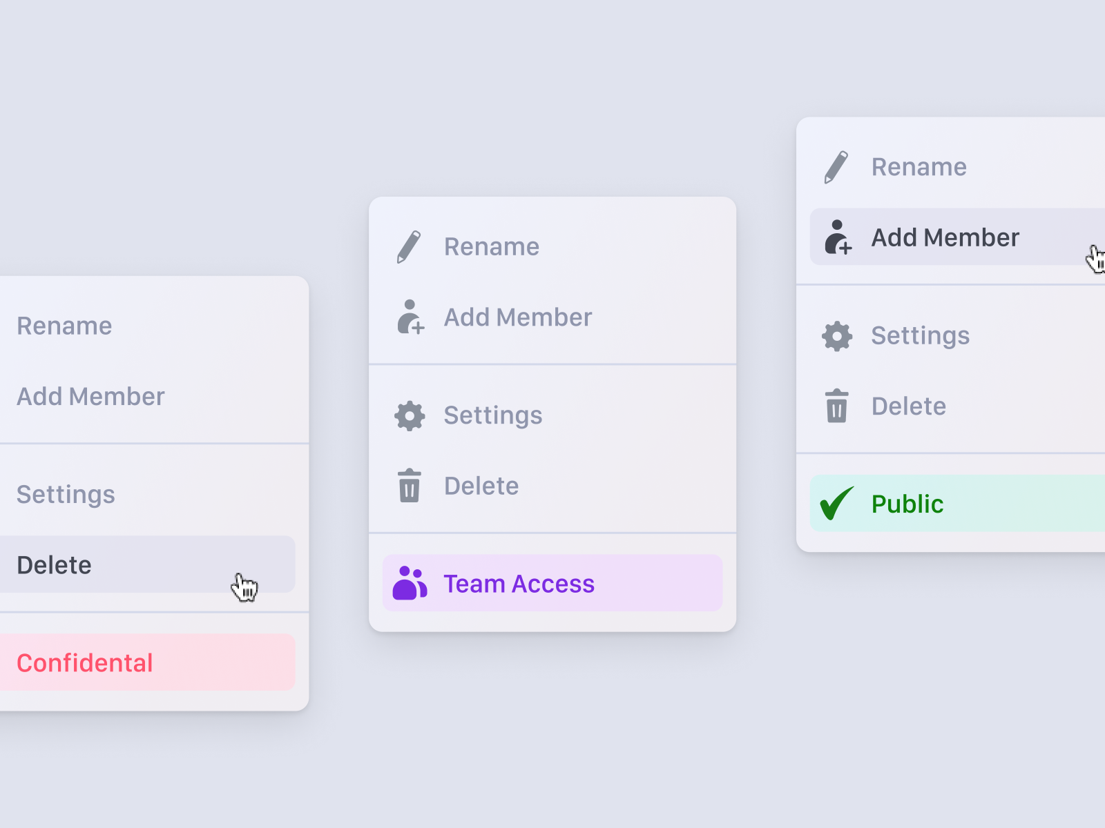 Context menu UI by Simon Lürwer on Dribbble