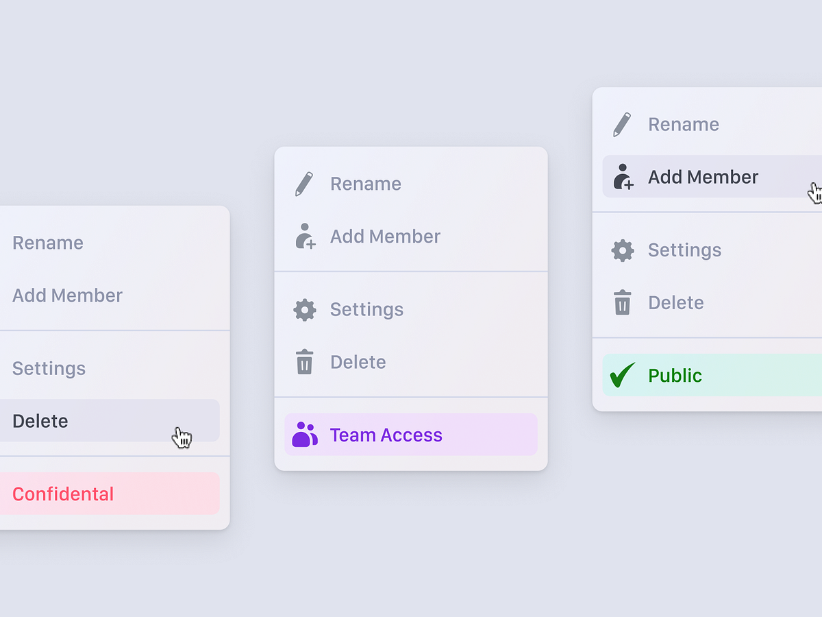 Context menu UI by Simon Lürwer on Dribbble
