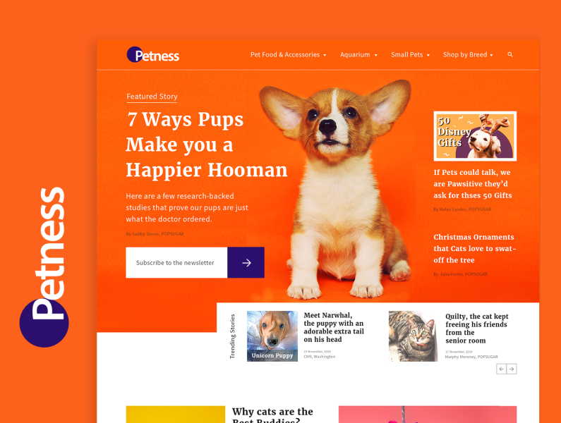 Petness. A pet blogging Landing Page design by AMEE on Dribbble