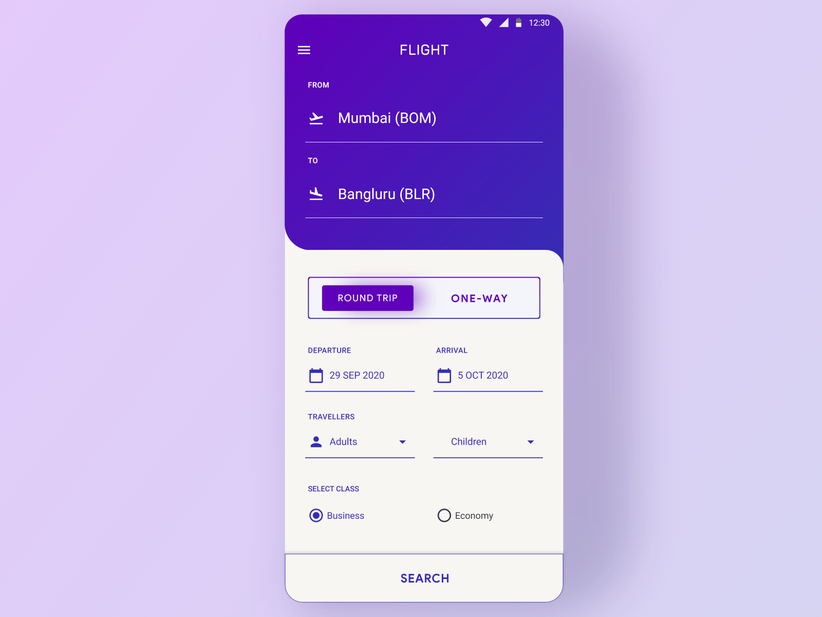 Daily UI Challenge #68 Flight Search by Yash Desai on Dribbble