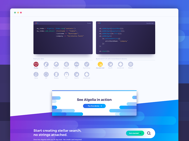 Algolia website redesign by 𝐋𝐔𝐊𝐘 𝐕𝐉 for Algolia on Dribbble