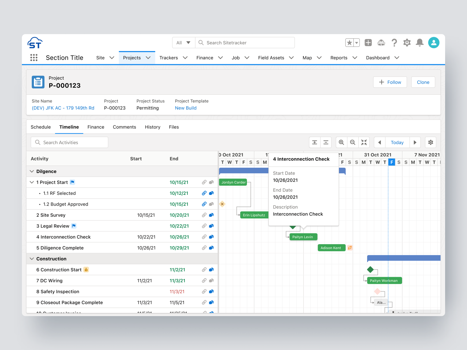 Project Timeline by Lingxi for Sitetracker on Dribbble
