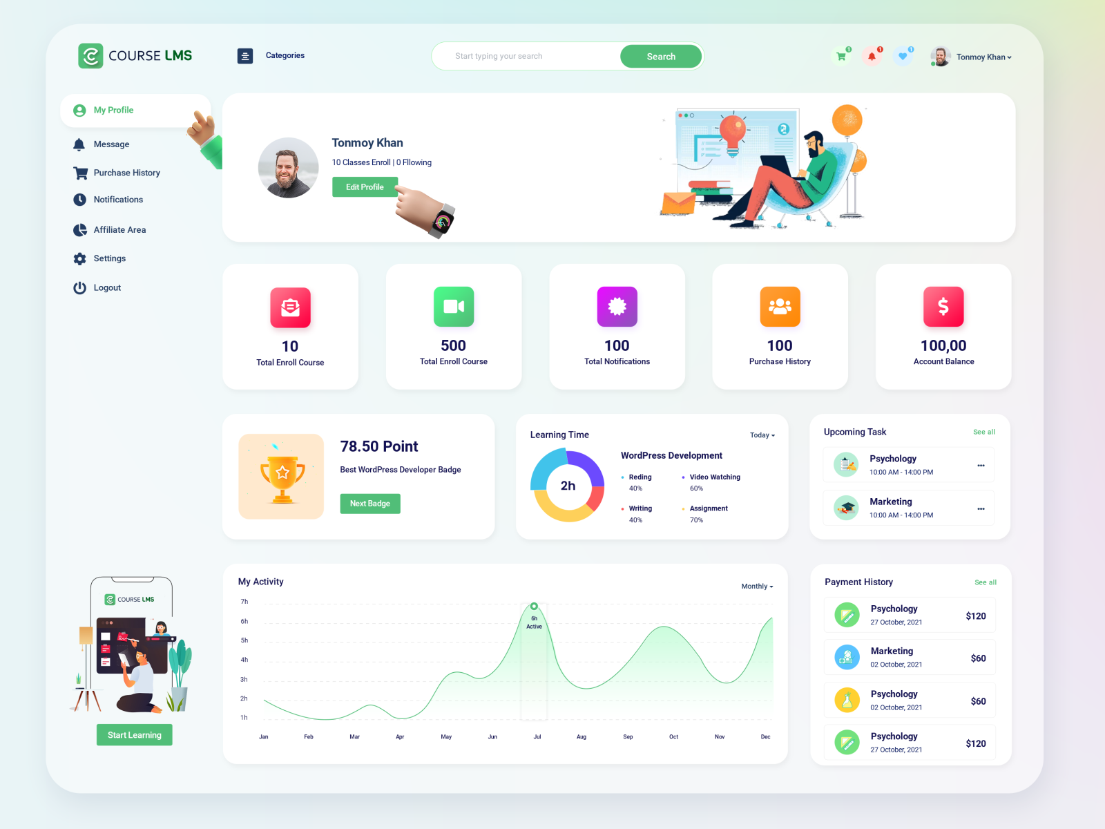 student dashboard design by Tonmoy Khan on Dribbble