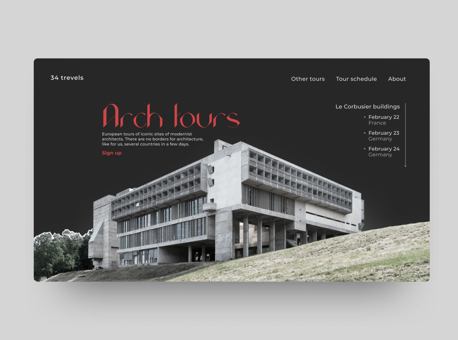 Arch tours - first screen by Kirill Lipovoi on Dribbble