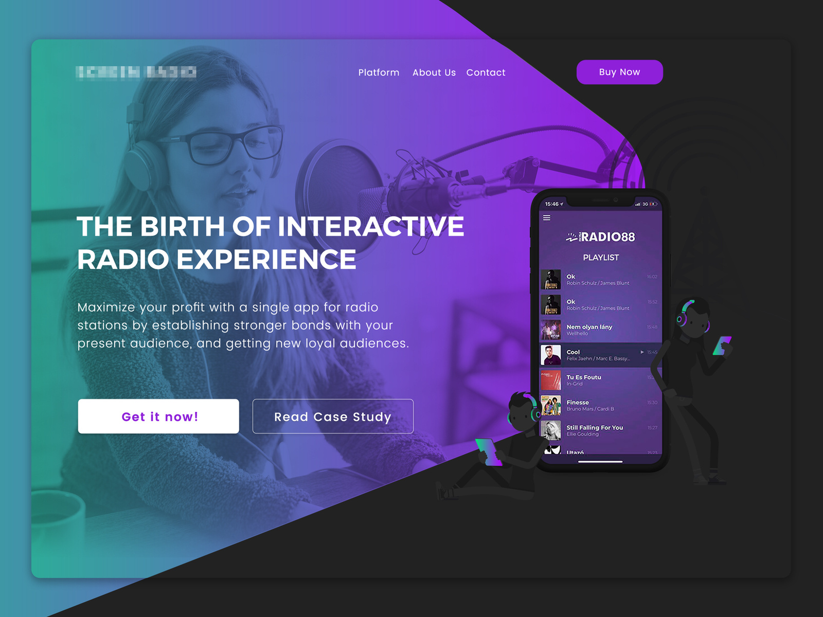 Radio application landing - hero banner by Flora Farkas on Dribbble