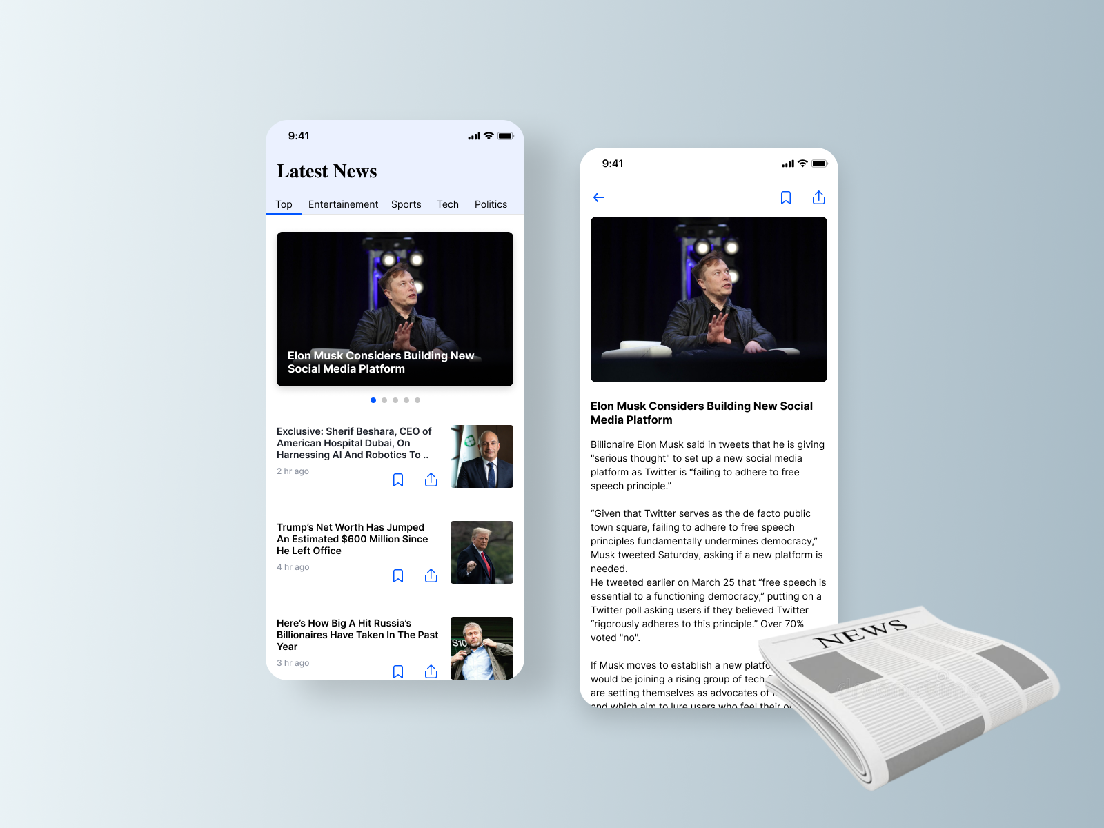 Newspaper app by Mohamed Ghabbour on Dribbble