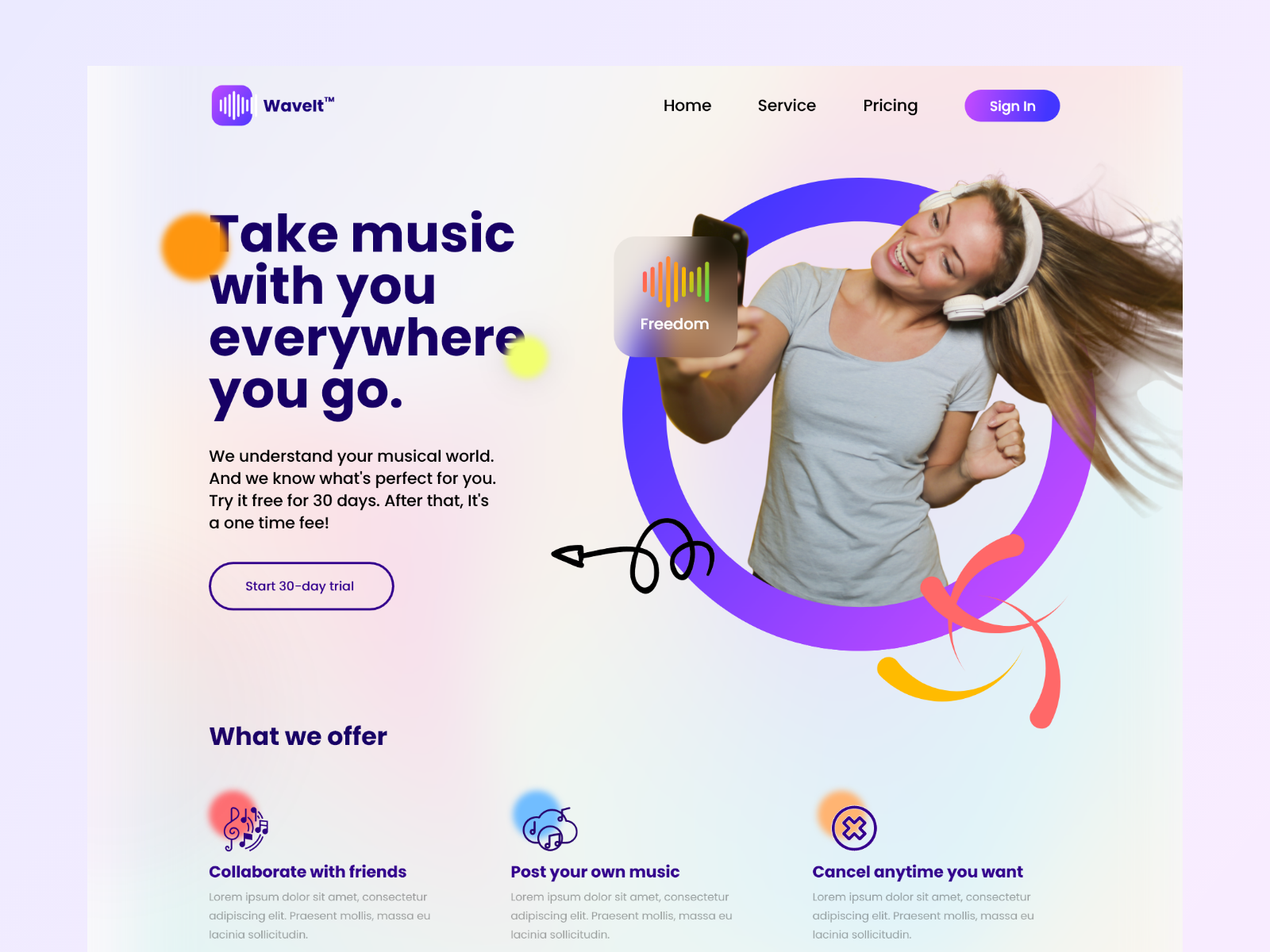 Music app landing page design by Kunvar Makkar on Dribbble
