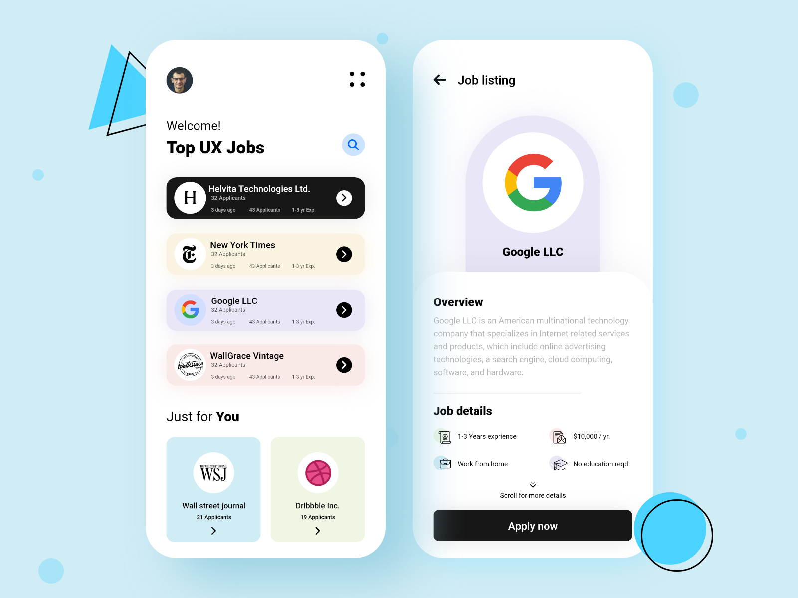 Job finder app design by Kunvar Makkar on Dribbble